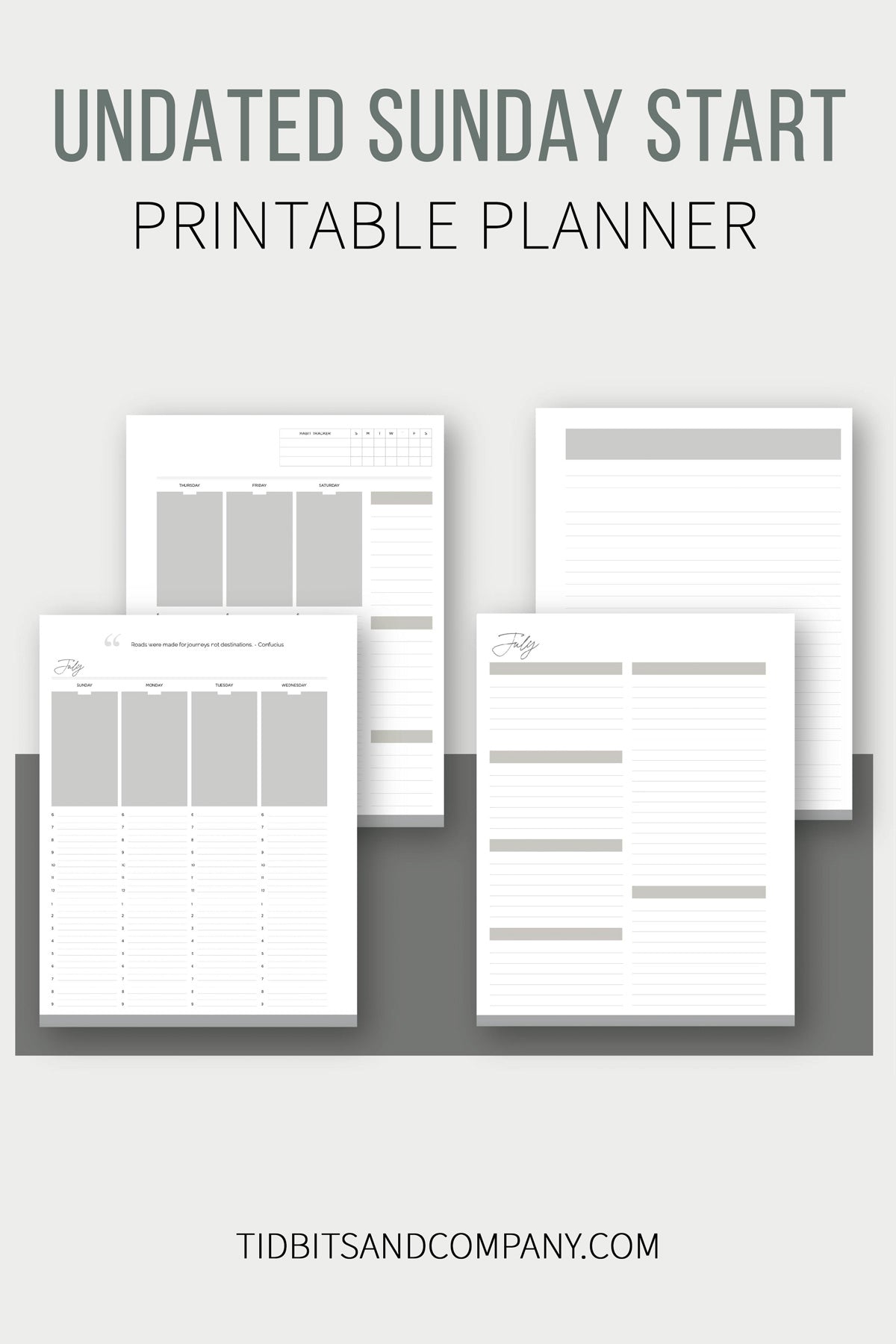 Undated Sunday Start Printable Planner – TIDBITS & Company